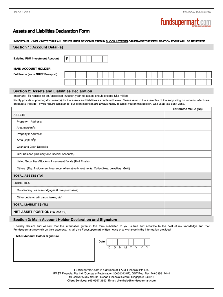 Fillable Online Assets and Liabilities Declaration Form ...