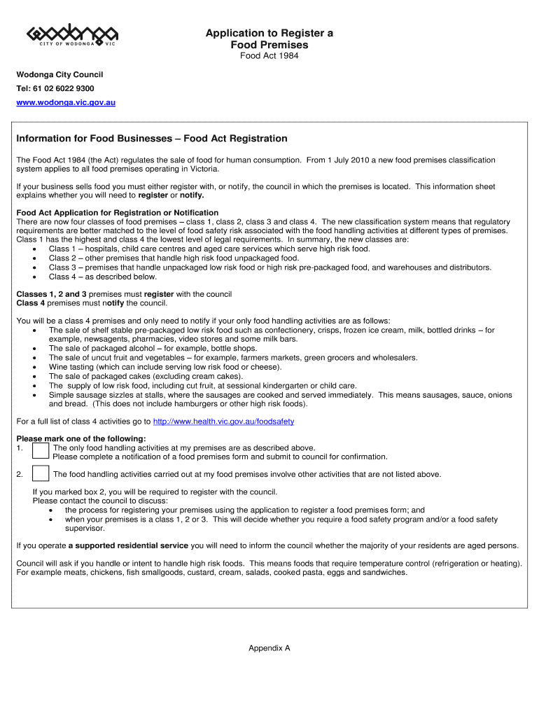 Fillable Online Application to Register a Food Premises Food Act 1984 ...