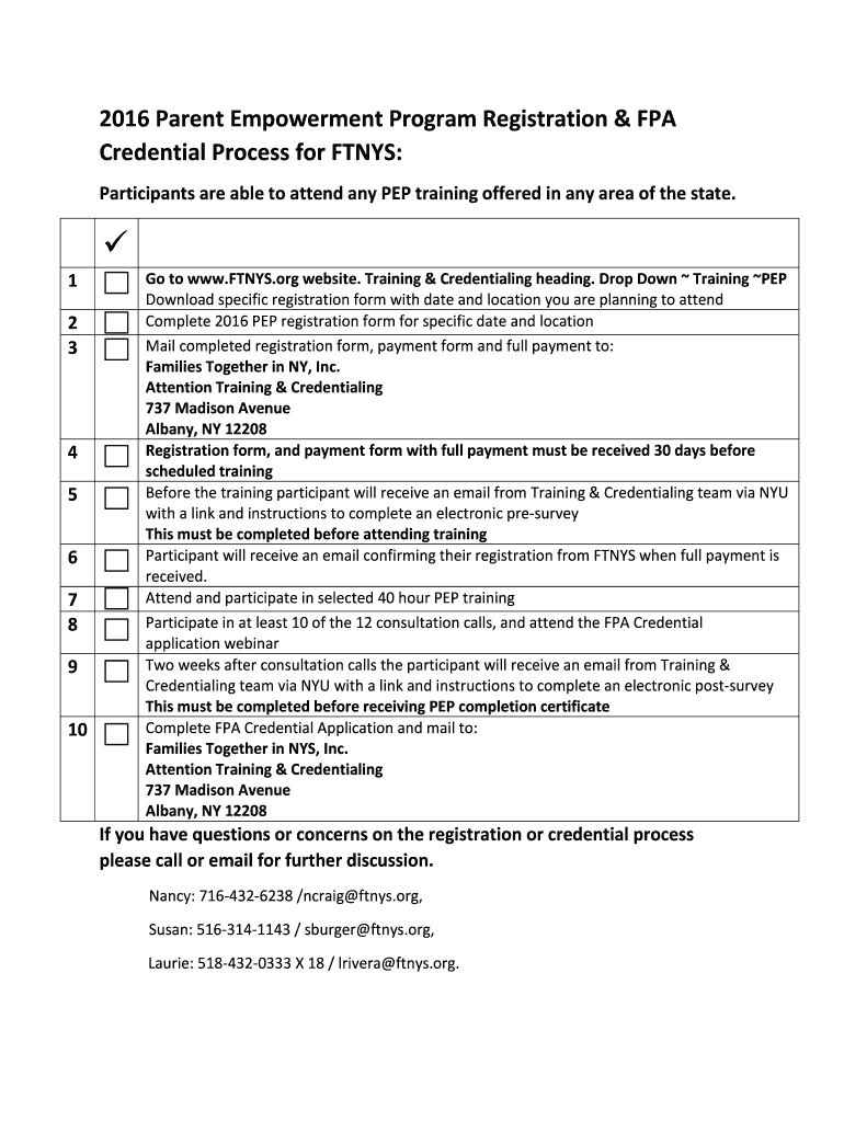 Fillable Online 2016 Parent Empowerment Program Registration amp FPA ...