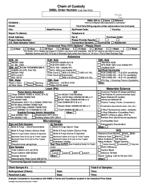 Fillable Online Chain of Custody EMSL Order Number Lab Use Only Fax ...