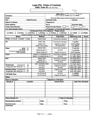 Fillable Online Lead Pb Chain of Custody EMSL Order ID Fax Email Print ...