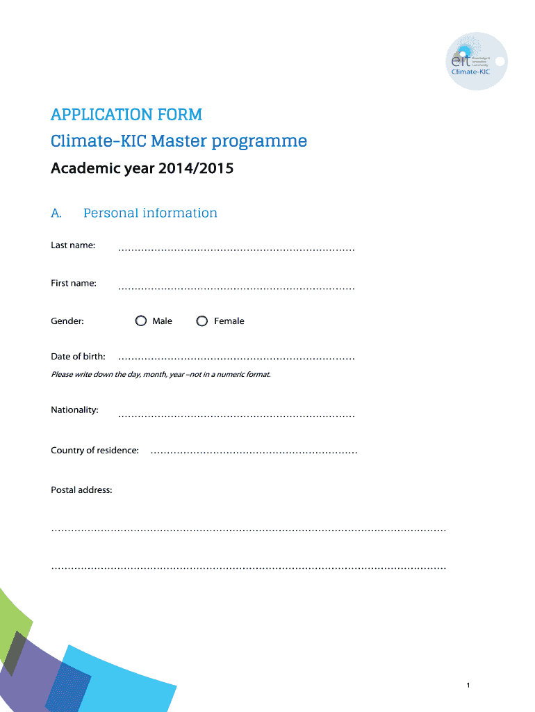 Fillable Online climate-kic A Personal information - Climate-KIC Fax ...