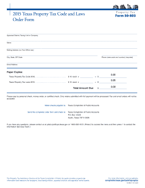 Fillable Online 2015 Texas Property Tax Code and Laws Order Form Fax ...