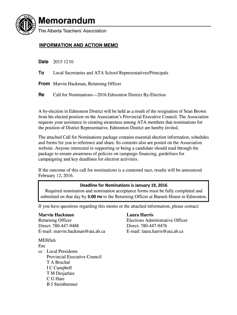 Fillable Online INFORMATION AND ACTION MEMO Date To Local Secretaries ...