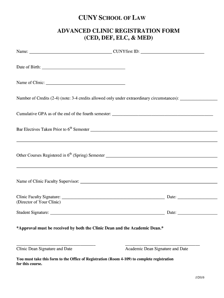Fillable Online law cuny Advanced Clinic Registration Form Advanced ...