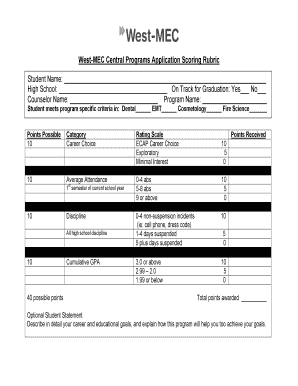 Fillable Online West-MEC Central Programs Application Scoring Rubric ...