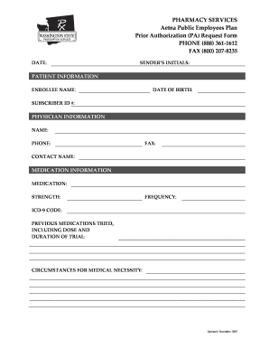 Fillable Online PHARMACY SERVICES Prior Authorization PA Request Form ...