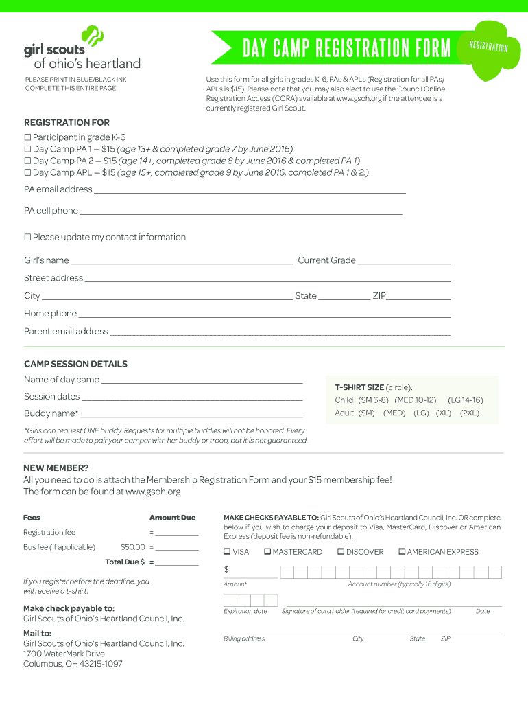 Fillable Online gsoh Paper Day Camp Registration Form - gsohorg Fax ...