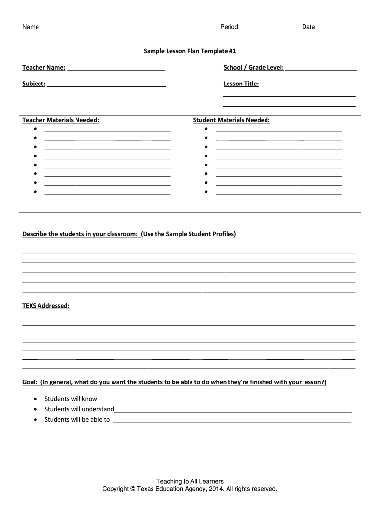 Fillable Online cte sfasu Sample Lesson Plan Template 1 Education and ...