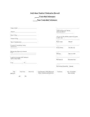 Fillable Online Individual Student Medication Record Controlled ...