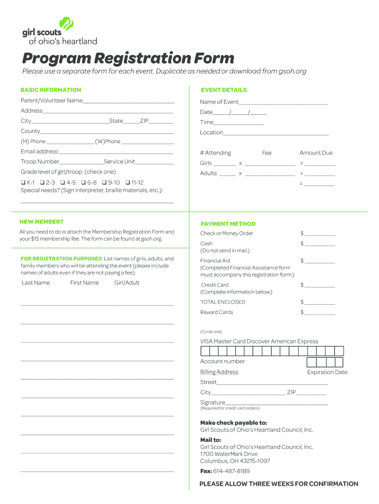 Fillable Online gsoh Program Registration Form - Girl Scouts of Ohios ...