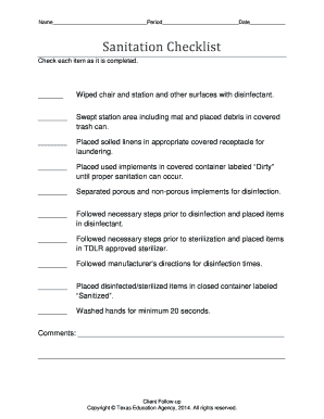 Fillable Online cte sfasu Sanitation Checklist - Statewide ...
