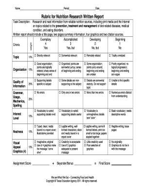 Fillable Online cte sfasu Rubric for Nutrition Research Written Report ...