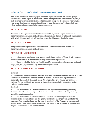 Fillable Online studentaffairs stonybrook MODEL CONSTITUTION FOR ...