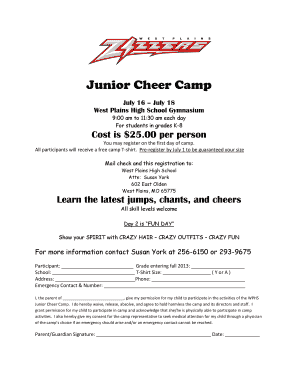 Fillable Online Junior Cheer Camp - Schoolwires Fax Email Print - pdfFiller