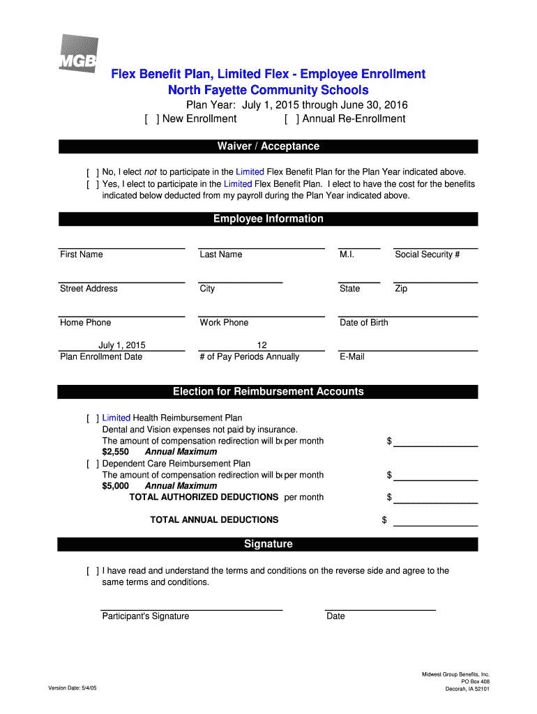 Fillable Online Flex Benefit Plan Limited Flex - Employee Enrollment Fax Email Print - pdfFiller