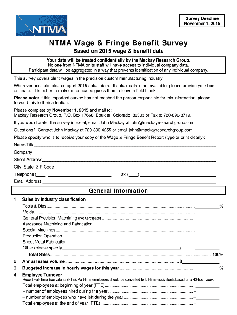 Fillable Online ntma Survey Deadline - ntma Fax Email Print - pdfFiller