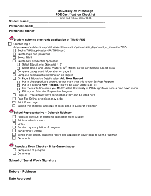 Fillable Online socialwork pitt University of Pittsburgh PDE ...