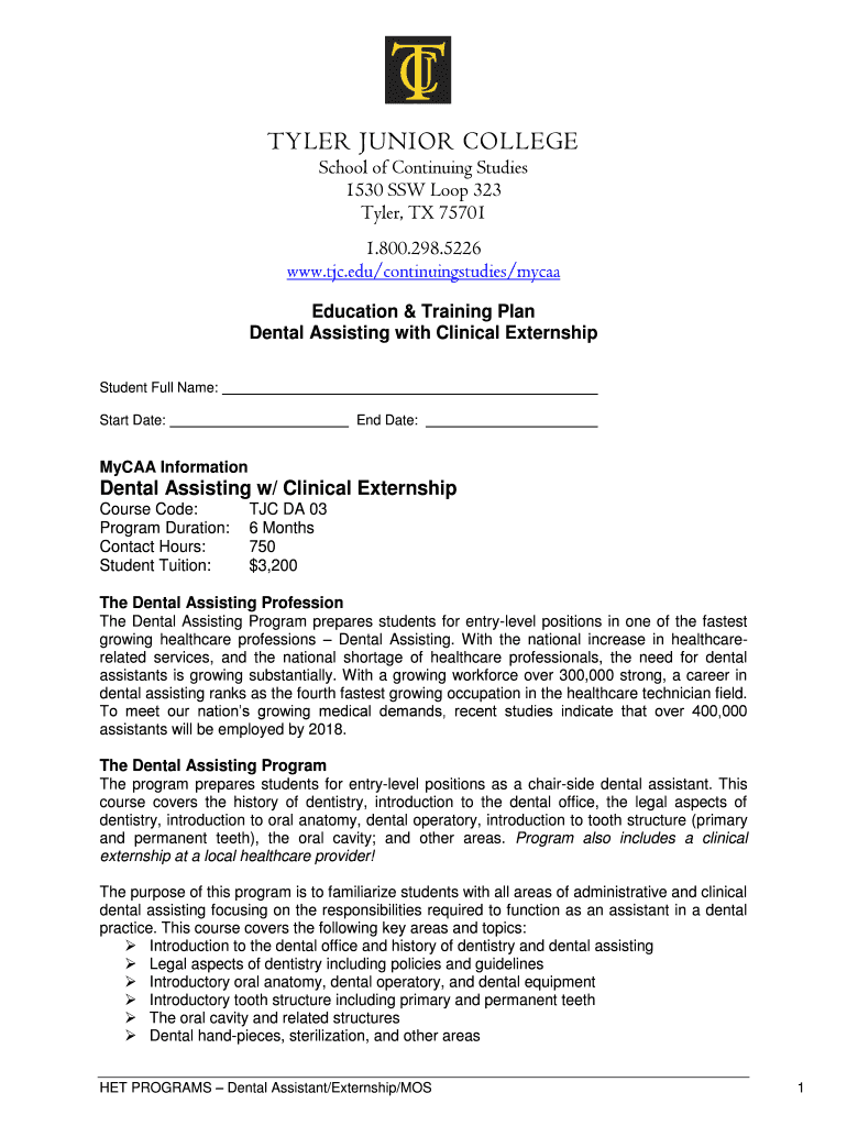 Fillable Online Dental Assisting with Clinical Externship Fax Email Print - pdfFiller