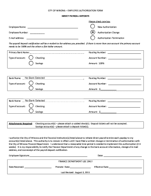 Fillable Online CITY OF WINONA EMPLOYEE AUTHORIZATION FORM Fax Email ...