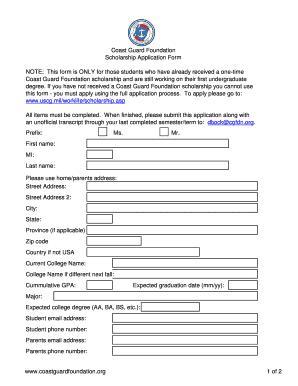 Fillable Online coastguardfoundation Renewal Scholarship Application ...