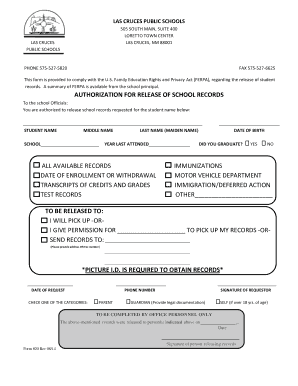 Fillable Online AUTHORIZATION FOR RELEASE OF SCHOOL RECORDS Fax Email ...