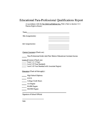 Fillable Online Educational Para-Professional Qualifications Report Fax Email Print - pdfFiller