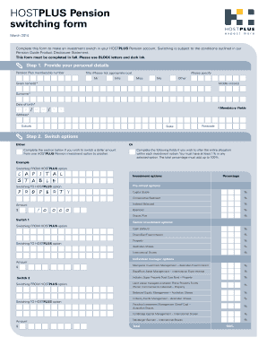 Fillable Online HOSTPLUS Pension switching form Fax Email Print - pdfFiller