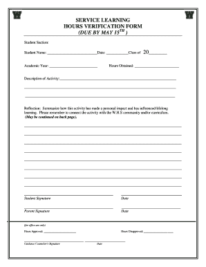 Fillable Online SERVICE LEARNING HOURS VERIFICATION FORM Fax Email ...