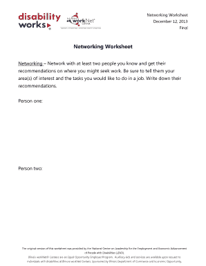 Fillable Online Networking Worksheet - illinoisworknetcom Fax Email ...
