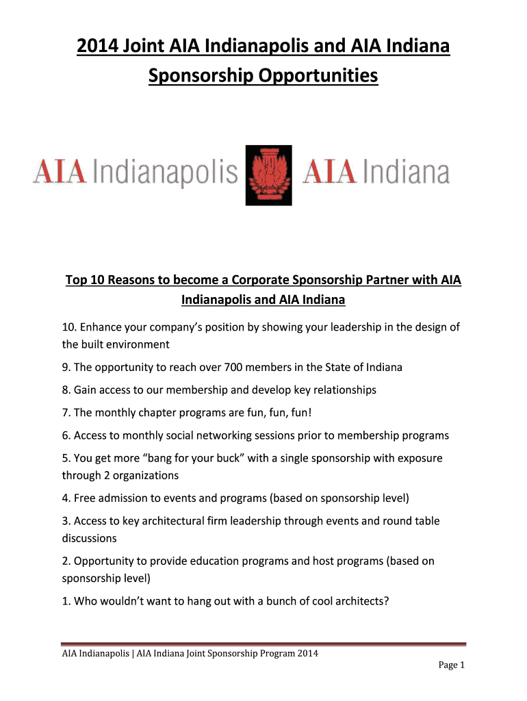 Fillable Online aiaindiana 2014 Joint AIA Indianapolis and AIA Indiana ...