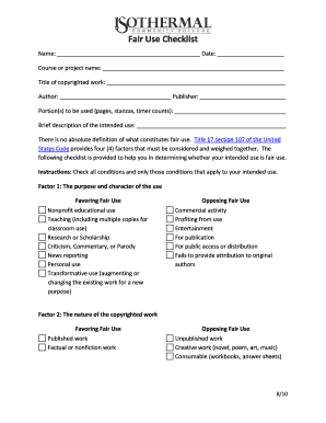 Fillable Online isothermal Fair Use Checklist - Isothermal Community ...