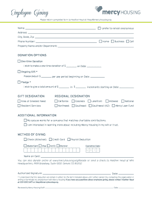 Fillable Online Employee Giving - Mercy Elderly Housing Fax Email Print ...
