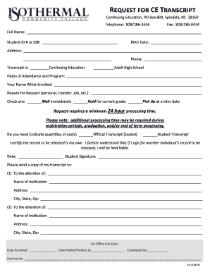 Fillable Online isothermal Request for CE Transcript - Isothermal ...