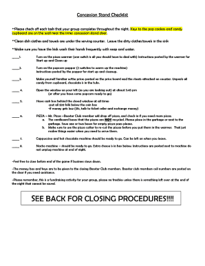 Fillable Online Concession Stand Checklist Fax Email Print - pdfFiller