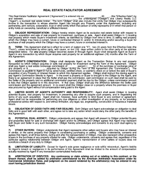 Fillable Online REAL ESTATE FACILITATOR AGREEMENT Fax Email Print ...