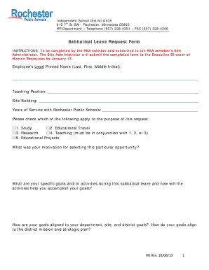 Fillable Online Sabbatical Leave Request Form - rochesterk12mnus Fax ...