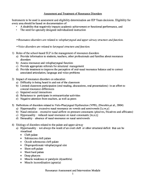 Fillable Online Assessment and Treatment of Resonance Disorders Fax ...
