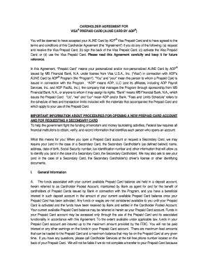 Fillable Online CARDHOLDER AGREEMENT FOR Fax Email Print - pdfFiller