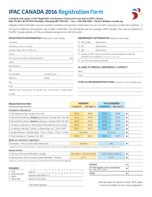 Fillable Online IPAC CANADA 2016 Registration Form Fax Email Print - pdfFiller