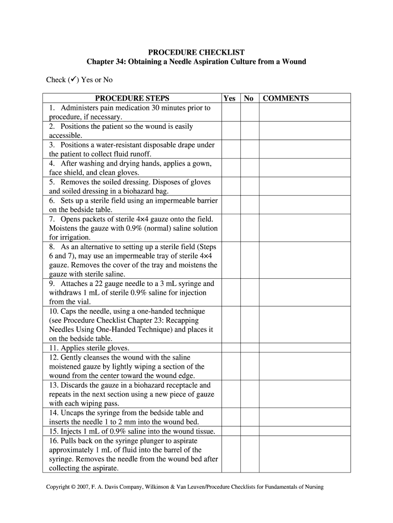 Fillable Online PROCEDURE CHECKLIST Chapter 34 Obtaining a Needle Fax ...