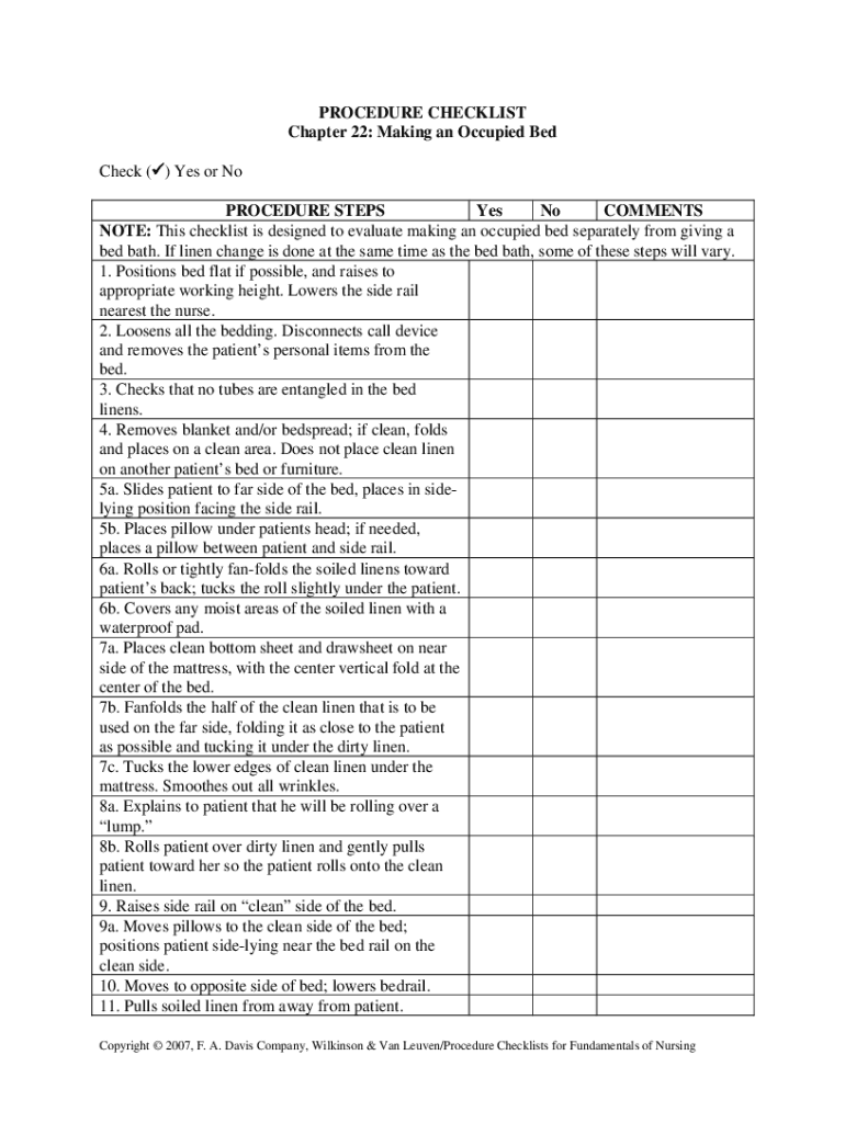 Bed Making Checklist - Fill Online, Printable, Fillable, Blank | pdfFiller