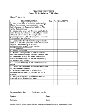 Fillable Online PROCEDURE CHECKLIST Chapter 36 Regulating the IV Flow ...