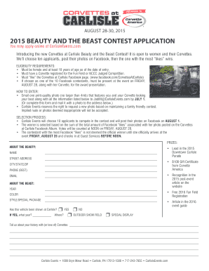 Fillable Online 2015 BEAUTY AND THE BEAST CONTEST APPLICATION Fax Email ...