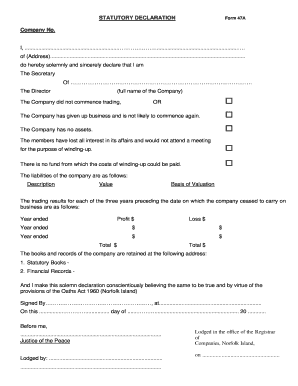 Fillable Online STATUTORY DECLARATION Form 47A - Norfolk Island Government Fax Email Print ...