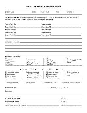 Fillable Online SBLC Discipline Referral Form - School Board of Levy ...