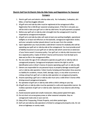 Fillable Online Electric Golf Cart Electric Side-By-Side Rules and Fax ...