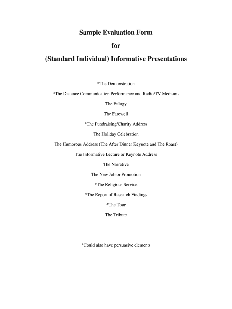 Fillable Online Sample Evaluation Form for Standard Individual Fax ...