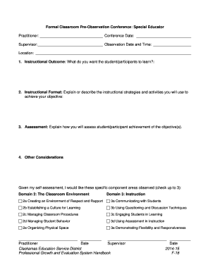 Fillable Online Formal Classroom Pre-Observation Conference Special Fax ...
