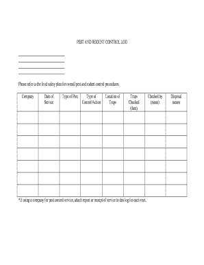 Fillable Online PEST AND RODENT CONTROL LOG Please refer to the food ...